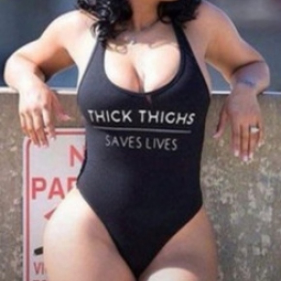 It Fem Body | Swim | Black Onepiece Swimwear Thick Thighs Saves Lives | Poshmark